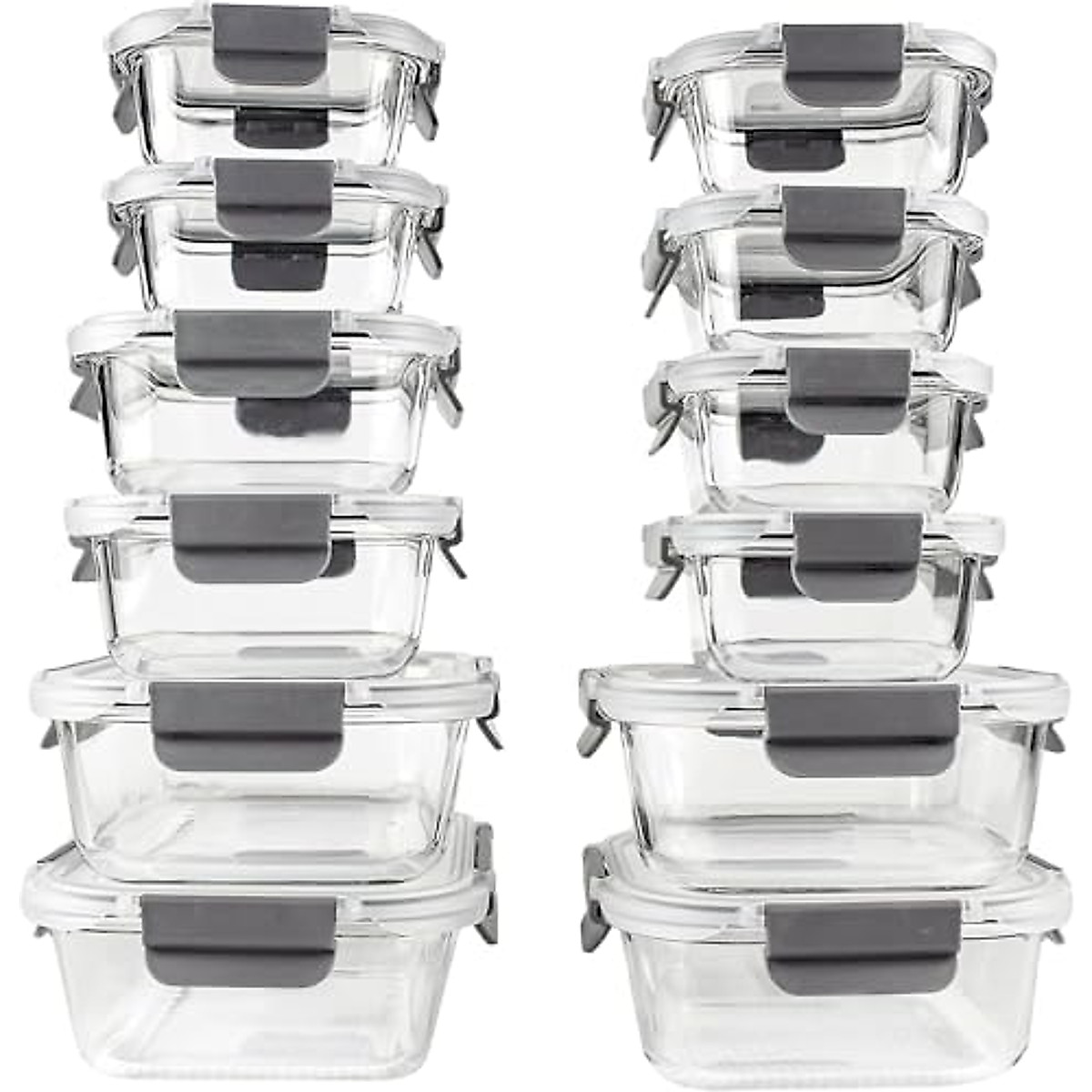 NINJAMO 24 Piece Glass Microwave Dishwasher Safe Storage Prep Meal Containers with Lids Leak Proof (Gray)