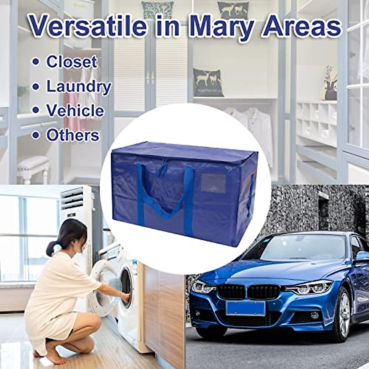 6-Pack Extra Large Moving Bags Heavy Duty Reusable Moving Storage Bag Boxes Totes Bags Containers for Space Saving Storage, Carrying, Travelling, College Dorm Packing, Blue