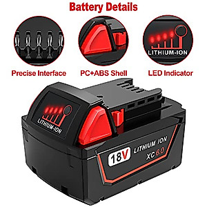 Rocivic 2 Packs 6.0Ah Replace for Milwaukee 18V Battery, Compatible with Milwaukee 18 Volt M18 48-11-1820 48-11-1812 48-11-1850 48-11-1828 48-11-1828 48-11-1815 Cordless Power Tools
