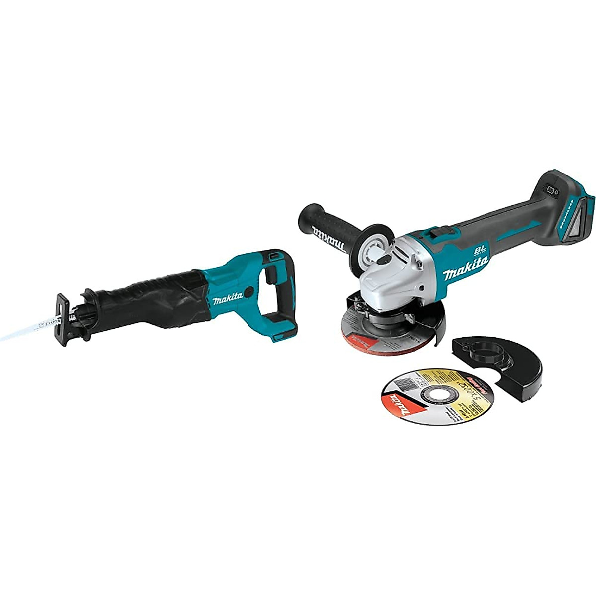 Makita XRJ04Z 18V LXT Lithium-Ion Cordless Recipro Saw, Tool Only & XAG04Z 18V LXT® Lithium-Ion Brushless Cordless 4-1/2” / 5" Cut-Off/Angle Grinder, Tool Only