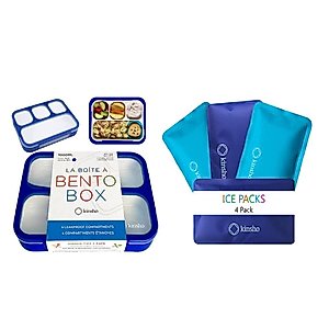 Bundle of Bento Lunch Box for Kids Boys Adults with Utensils (Blue) + Ice Packs for Lunch Bags (Blue & Turquoise)