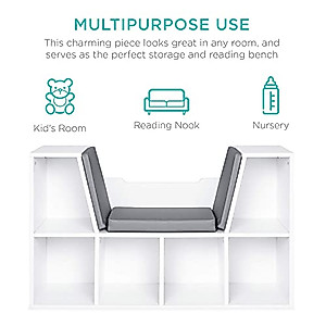 Best Choice Products 6-Cubby Kids Bedroom Storage Organizer, Multi-Purpose Bookcases, Shelf Furniture Decoration w/Cushioned Reading Nook - White
