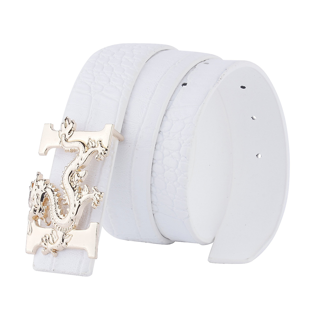 ALAKA Letter H Dragon Buckle Alligator Pattern Leather Mens Belt (White), Length 110cm * Width 3.8cm (L43.3'' * W1.5'')