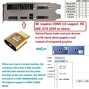 HDMI Dummy Plug（4K UHD） Headless Ghost Adapter,Virtual Monitor Display Emulator Compatible with Windows, Mac OS, Linux Support 4K/2K/1080P Multiple Resolutions(3 Pack)