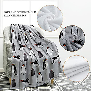 Jekeno Penguin Blanket Birthday for Dad Women Kids Boys Teens Presents Home Bedroom Living Room Antarctic Animals Decor Soft Cozy Plush Throw Blankets Grey 50"x60"