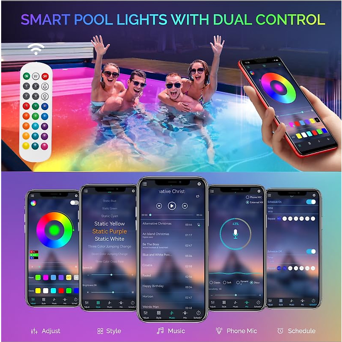LOFTEK Pool Lights with APP Control, 10W RGB Underwater Submersible LED Lights with IP68 Waterproof, 16 Million Colors, Music Sync, 12V Smart Pool Lights for Inground Above Ground Pool, Hot tub