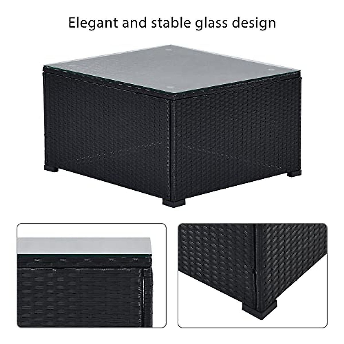 Patio Wicker Set,6-Piece Outdoor Furniture Set with PE Rattan Wicker, Patio Garden Sectional Sofa Chair with Removable Cushions for Porch, Beach (/Black Wicker+ Beige Cushion)