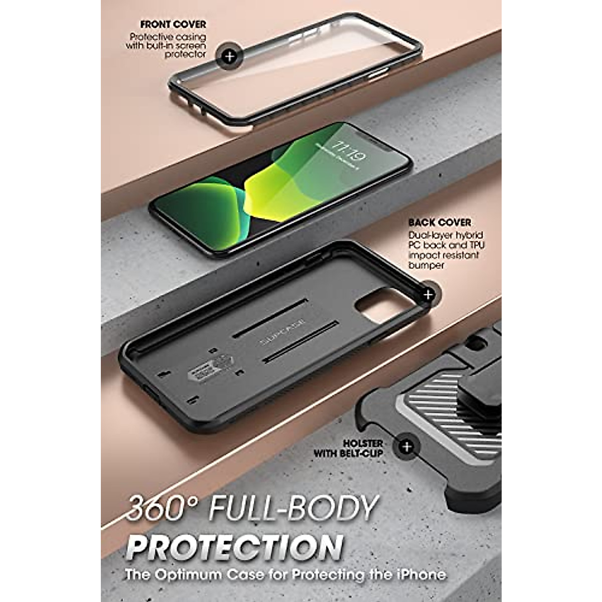 SUPCASE Unicorn Beetle Pro Series Case Designed for iPhone 11 6.1 Inch (2019 Release), Built-In Screen Protector Full-Body Rugged Holster Case (Black)