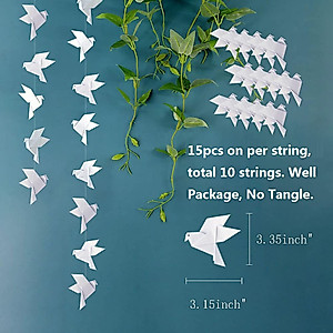 150PCS 10Strings White Origami Paper Doves Garlands for Wedding Party Decorations Bday Bridal Shower Origami Love Birds Banner for Engagement/Valentine's Day/Birthday Party Peace Dove Decor