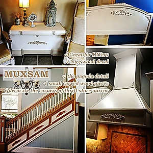 MUXSAM Wood Rose Appliques Onlays Set, 5-Pack Unpainted Decorative Carved Decals for Bed Door Cabinet Wardrobe Mantel Ceiling Wall Headboard Upgrade Decor Craft DIY Projects, 15x15cm+38x8cm