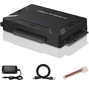 EYOOLD USB 3.0 to SATA IDE Adapter, Hard Drive Reader External Ultra Recovery Converter Compatible with 2.5" 3.5" HDD, SSD,5.25-inch DVD/CD-ROM Optical Drive Data Transfer with Power Supply