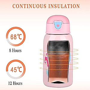 CHANSBO Kids Water Bottle, NON-Toxic Leak Proof Thermoses Stainless Steel Vacuum Cup with Straw BPA Free Insulated Water Flask with Carrier Holder Shoulder Strap and Spare Cover Lid (Mermaid - 17oz)