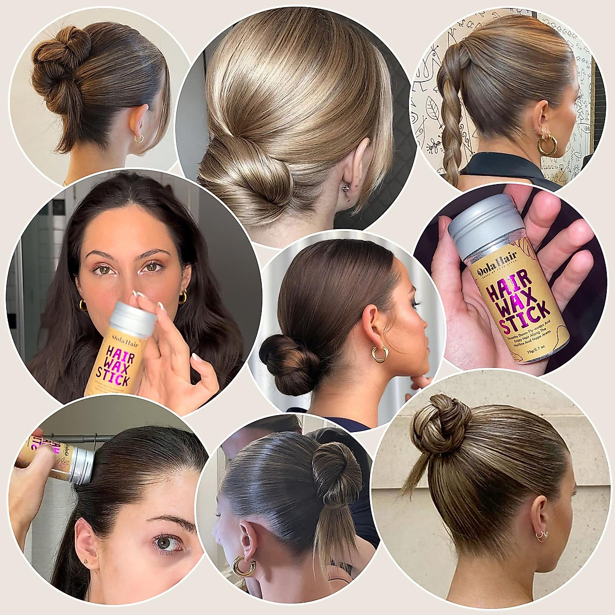 Dolahair Hair Wax Stick - Flyaway Control and Styling Pomade for Kids, Women, and Men - Hair Bun Maker and Accessorie (1 Pack of Wax+ Hair Bands)