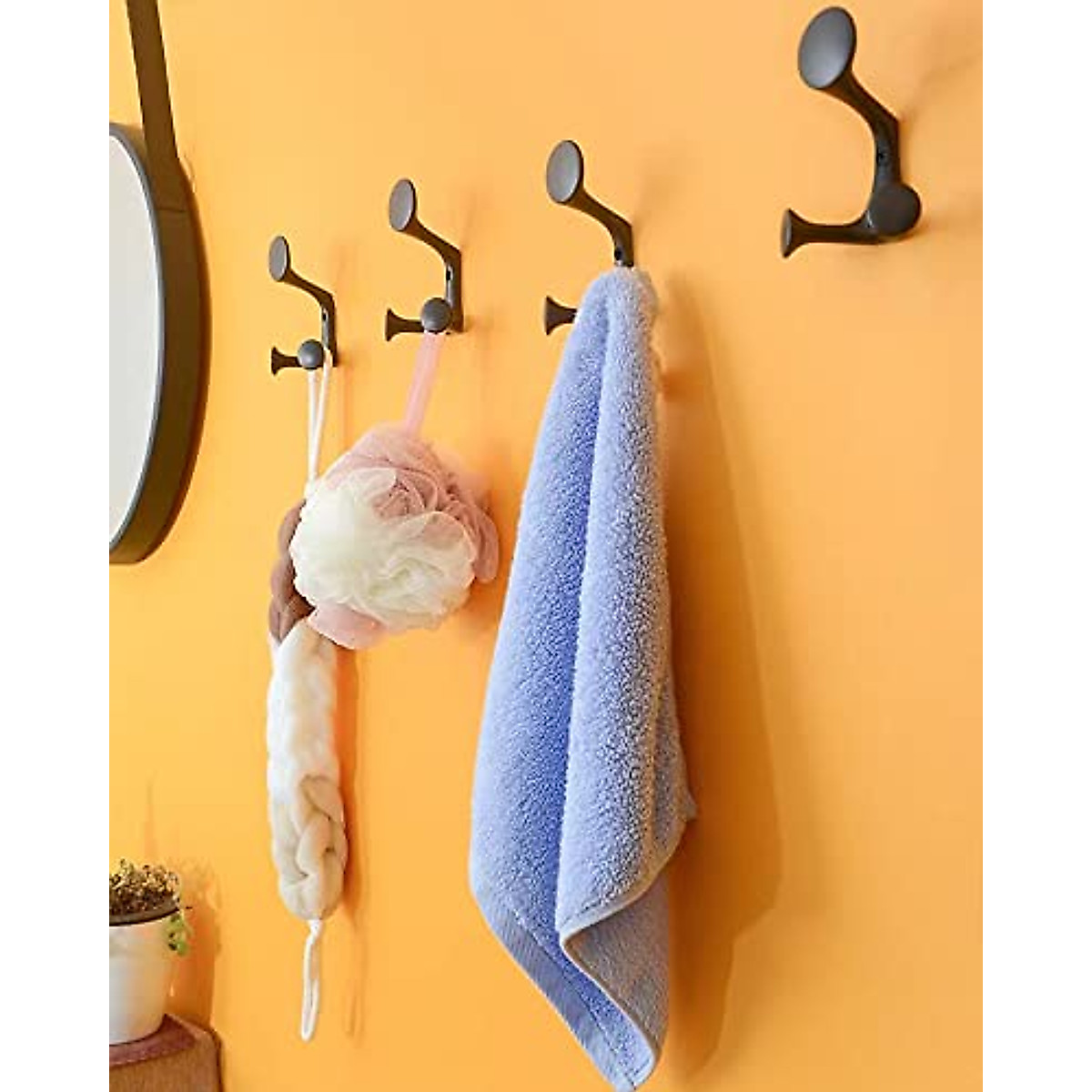 Wall Hook Metal Heavy Duty Kids Backpack Hooks Black Double Prong Hooks Indoor Coat Hook for Hanging Bathroom Towels Keys Cap Wall Mount Modern Decor Horn Hook 3 Pack with Screws, Black