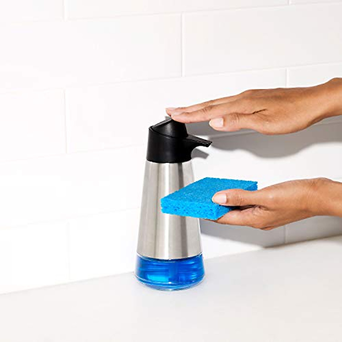 OXO Good Grips Stainless Steel Easy Press Dispenser & Good Grips Stainless Steel Sink Caddy