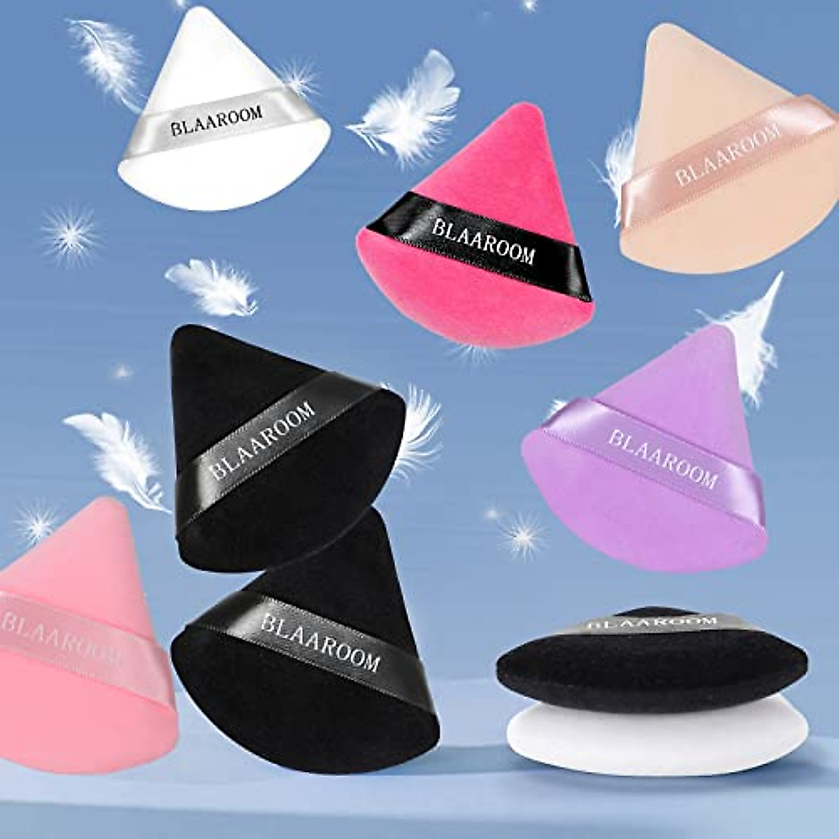 BLAAROOM 6 Pieces Powder Puff Face Makeup Velour Soft Triangle Powder Puffs for Loose Powder Mineral Powder Body Powder Wet Dry Cosmetic Foundation Sponge Makeup Tool - Pink