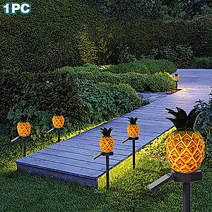 Yuhoo Solar Garden Stakes Lights, Outdoor Waterproof Pineapple Decorative Solar Landscape Stake Night Lights for Pathway Lawn Patio Yard Home Ornament(Yellow), free size