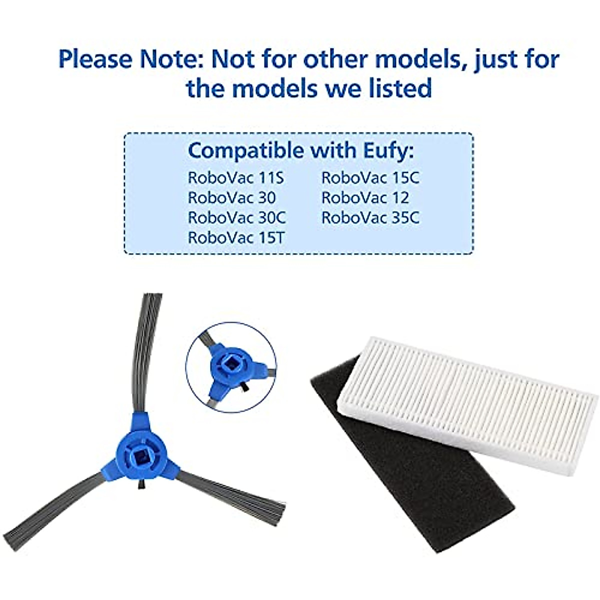 isinlive Replacement Parts Compatible with eufy RoboVac 11S RoboVac 30 RoboVac 30C RoboVac 15C RoboVac 12 RoboVac 35C RoboVac 15T Accessory, 19 Pack (10 Filters + 8 Side Brushes + 1 Rolling Brush)