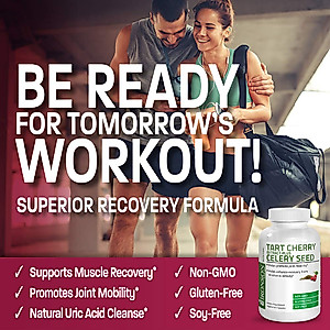 Bronson Tart Cherry Extract + Celery Seed Capsules - Powerful Uric Acid Cleanse, Joint Mobility Support & Muscle Recovery Supplement - Non GMO Formula, 120 Vegetarian Capsules