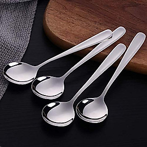 7-Inch Soup Spoons, Baikai Bouillon Spoon,18/10 Stainless Steel Finished Table Dinner Spoons Set of 4 (Silver)