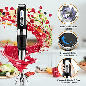 Cordless Immersion Blender: Cordless Hand Blender USB Rechargeable, 21-Speed & 3-Angle Adjustable with 304 Stainless Steel Blades for Milkshakes | Smoothies | Soup| Puree | Baby Food (Black)