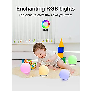 EASEMO Night Light for Kids Room, Baby Night Light with Touch Control, Rechargeable Magnetic Nursery Lamp with RGB Color & Stepless Dimming with 1 Hour Timer for Breastfeeding Bedroom, Child Gifts