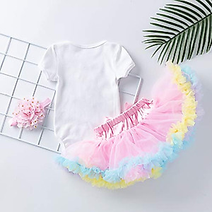 My 1st Easter Baby Romper Tutu Dress+Shiny Crown Headband Cake Smash Princess Pageant Dress Fancy Tulle Mesh Clothes 3PCS Skirt Set for Kids Newborn Infant Toddler Pink(3pcs) 3-6 Months