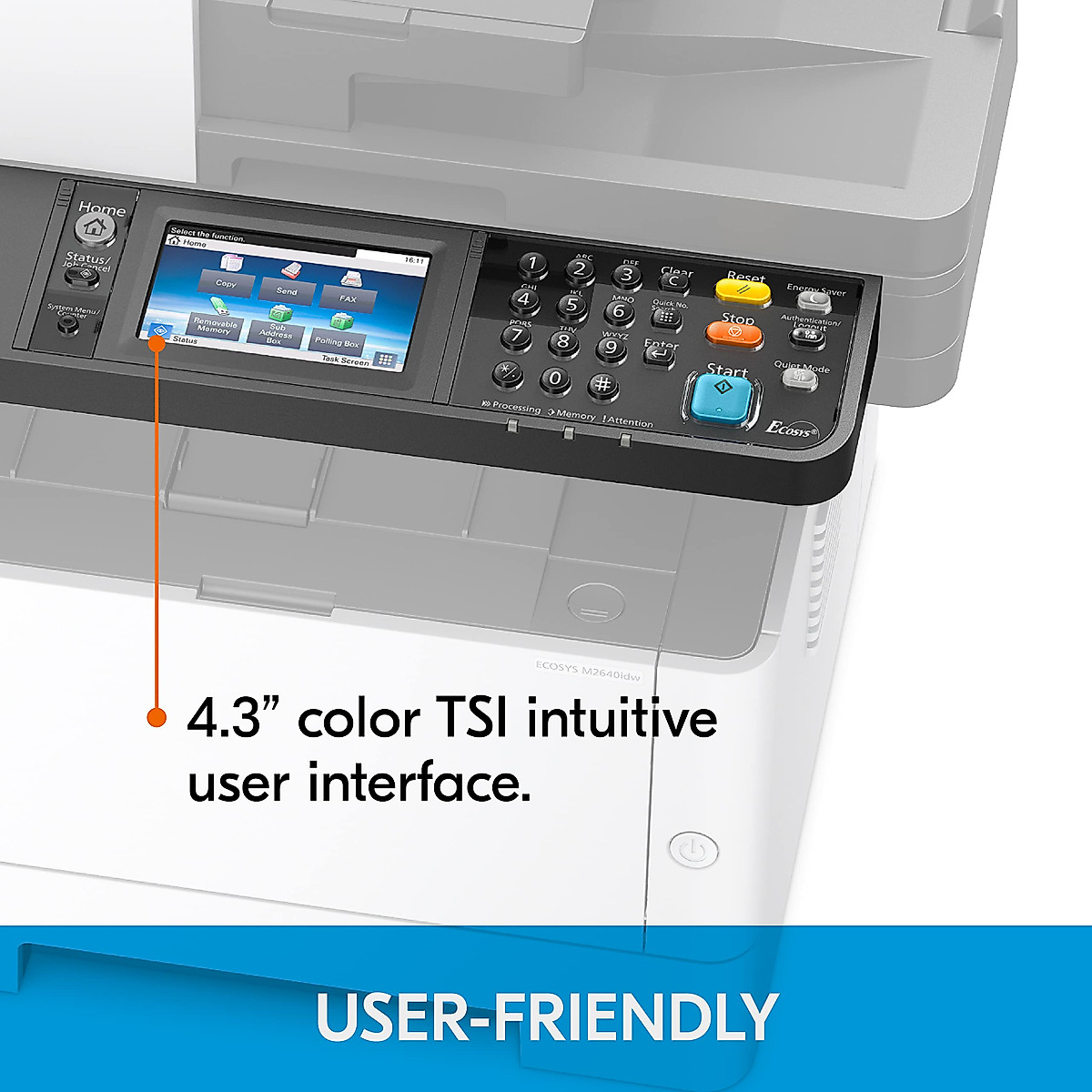 Kyocera 1102S52US0 Model M2640idw Monochrome Multifunctional Laser Printer (Print, Copy, Color Scan and Fax), 52 PPM B&W, Print Resolution 600 x 600 DPI Up To Fine 1200 DPI, Wireless (HyPAS capable)