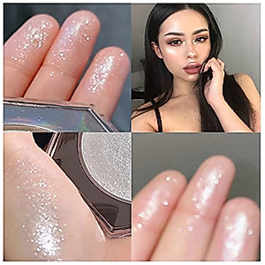 Shimmering Body Highlighter Makeup Palette Glitter Face Highlight Contouring Makeup Palette Smooth Glitter Powder Nose Eye Contour Palettes Glow Illuminator for Face & Body Women Cosmetics (Pearl White)
