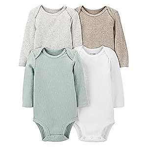 Simple Joys by Carter's Unisex Babies' Long-Sleeve Thermal Bodysuits, Pack of 4, Mint Green/Sand/White/Heather, 24 Months