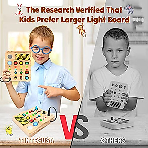 TINTECUSA Busy Board Montessori Toys for Toddler, Wooden Sensory Board Switch Toy with Shape Sorter LED Light Up Travel Toys Educational Plane Travel Activity for 1-6 Year Old Girls & Boys Gifts