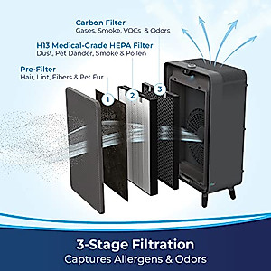 Bissell Smart Purifier with HEPA and Carbon Filters for Large Room and Home, Quiet Bedroom Air Cleaner for Allergies, Pets, Dust, Dander, Pollen, Smoke, Odors, Auto Mode, air220, 2609A