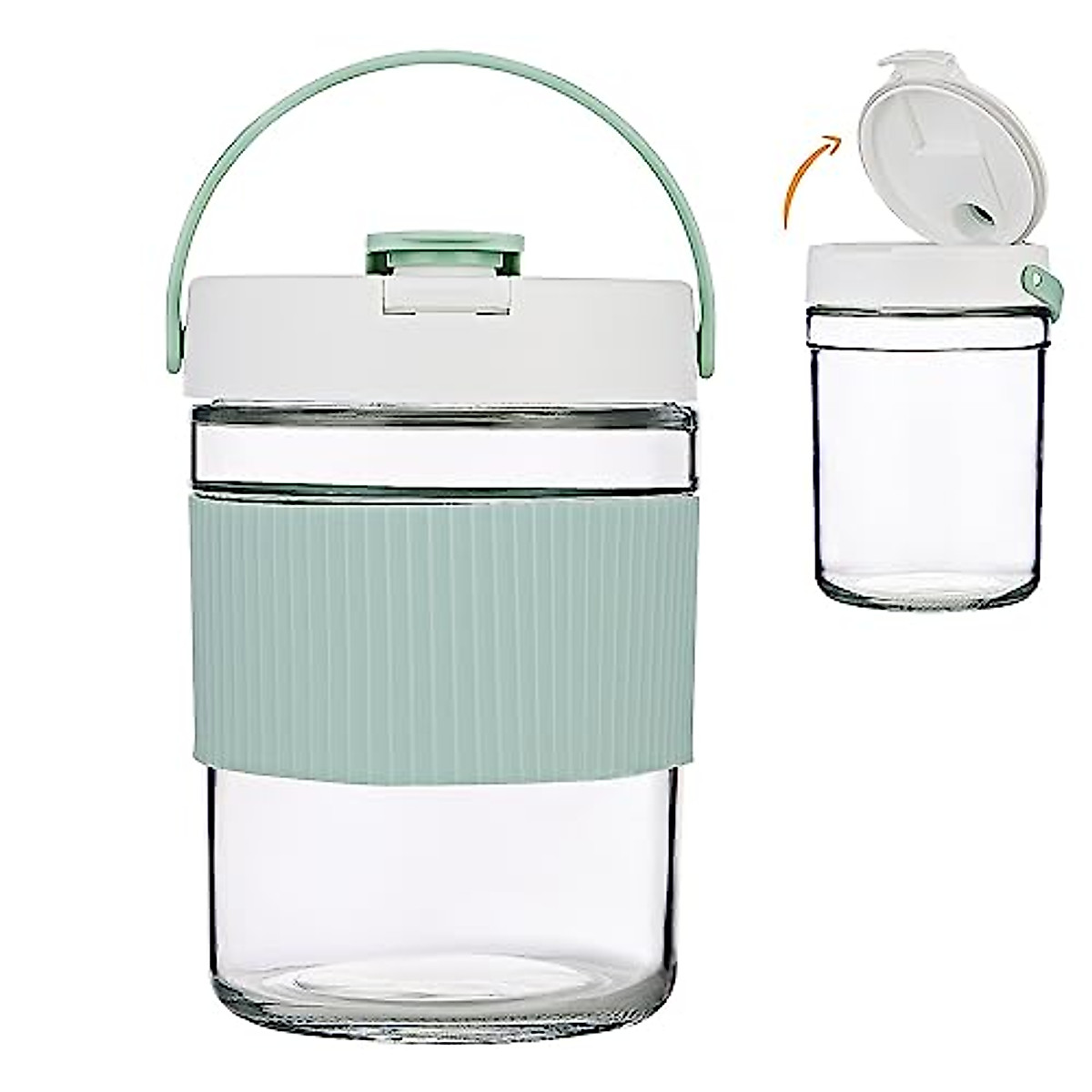 TEBICOO Premium Glass Pitcher with Flip-Top Lid and Spout, Glass Container Jar with Handle, Airtight LeaKProof Perfect for Food Storage & Transport, Dishwasher and Refrigerator Safe,40 fl.oz