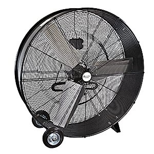Comfort Zone CZMC36 36” 2-Speed High-Velocity Direct Drive Industrial Drum Fan, All-Metal Construction, Individually Balanced Aluminum Blades, and 2 Large Rubber Wheels, Black