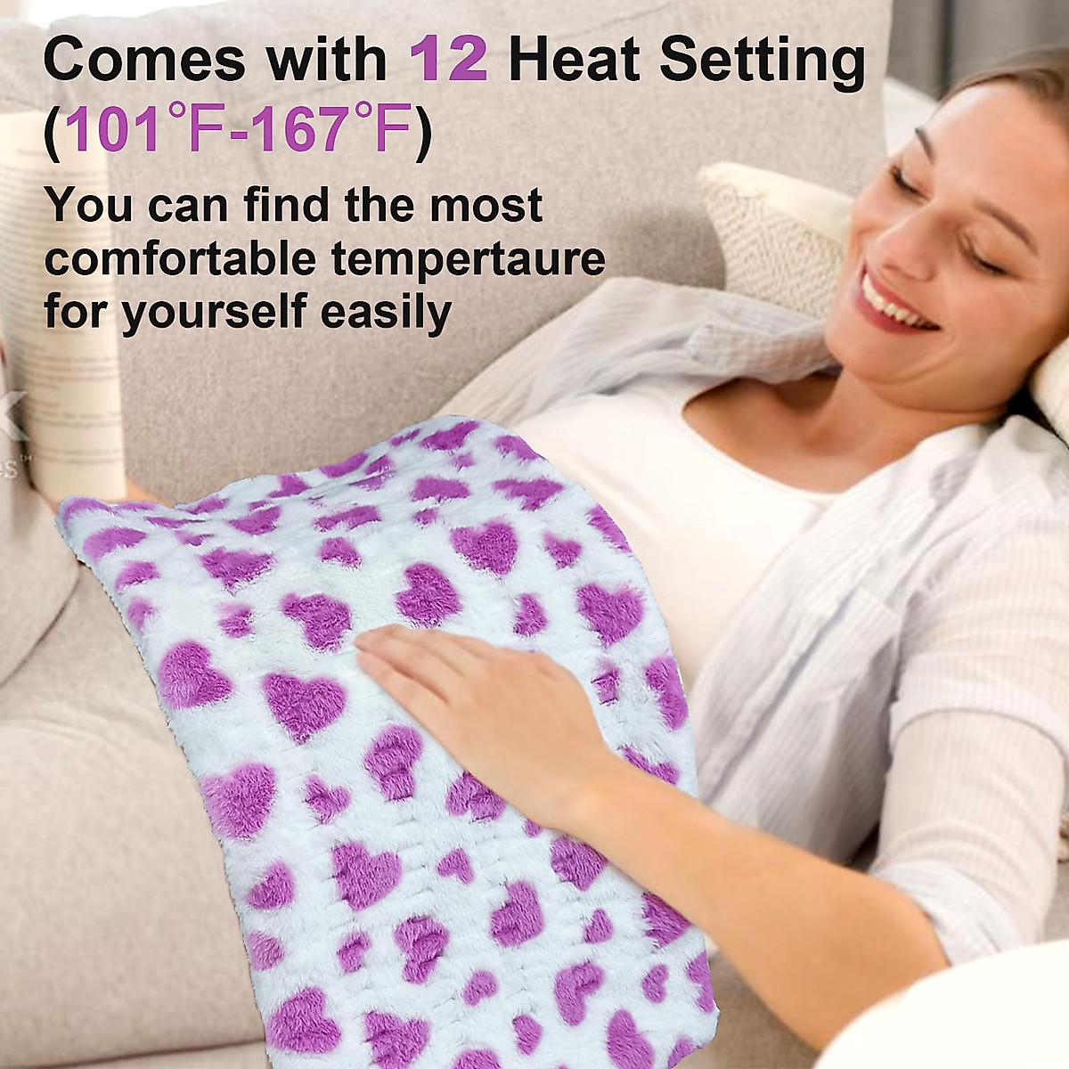 ZXU Heating Pad for Back Pain Relief, Ultra Soft Sherpa Heating Pad for Cramps Relief with 12 Heat Setting and Auto Shut Off Function, Moist Heat Option, Machine Washable Cute Heating Pad