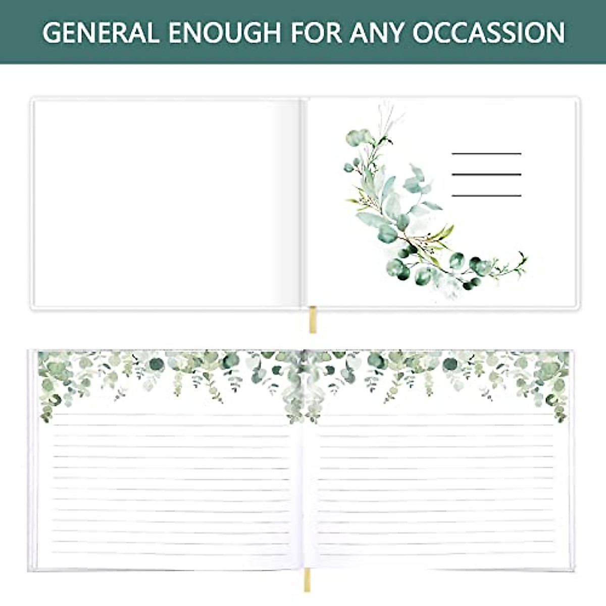 Wedding Guest Book, Includes 2 Markers Pen, 120 Lined Pages Guest Sign-in Book, White Cover with Gold Foil Design, Gold Gilded Edges, 9x7 Inches Hardbound, Gold Ribbon, Guest Book Wedding Reception
