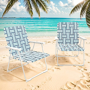 gaildon Webbed Folding Chairs for Outside, Aluminum Patio Beach Chairs for Outdoor Camp Lawn Lounge Backyard, Set of 2