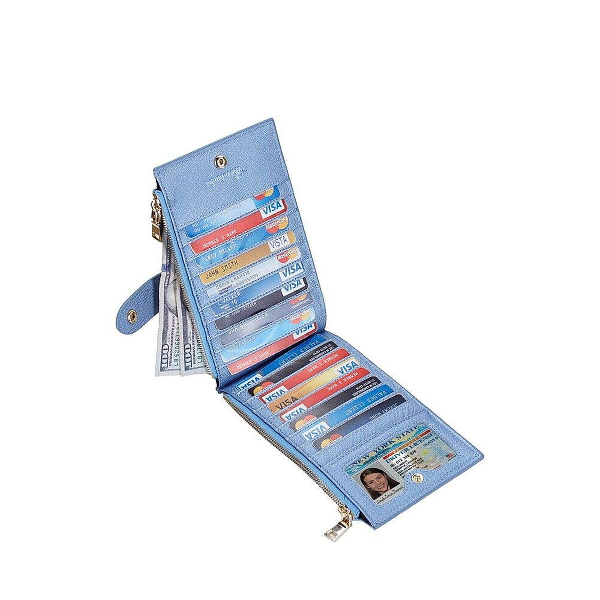 Travelambo RFID Wallet Women Large Size Bifold Multi Card Wallet Case with Zipper Pocke Credit Card Holder for Women