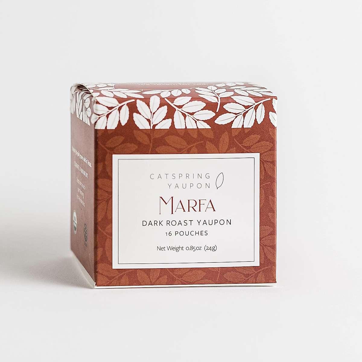 CatSpring Yaupon Marfa Dark Roast Black Yaupon Tea, Naturally Caffeinated and Sustainable Texas Tea, Individually Packed Herbal Teabags, 16 Bags per Tea Box