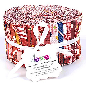 Soimoi 40Pcs Geometric & Texture Print Cotton Precut Fabrics for Quilting Craft Strips 2.5x42inches Jelly Roll - Red