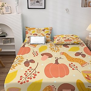zcsm Fall Decor Sheets Full Size Sheet Sets - Autumn Bed Sheets, Soft Microfiber & Deep Pocket & Wrinkle Free Patterned Bedding Sheets & Pillowcases, 1 Fitted Sheet, 1 Flat Sheet, 2 Pillow Cases