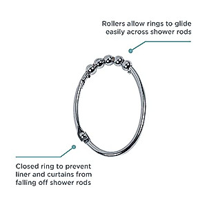 Zenna Home Rustproof Stainless Steel Oval Roller Shower Rings, Set of 12, Chrome