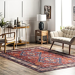 nuLOOM Stella Machine Washable Traditional Tribal Area Rug, 6' x 9', Rust