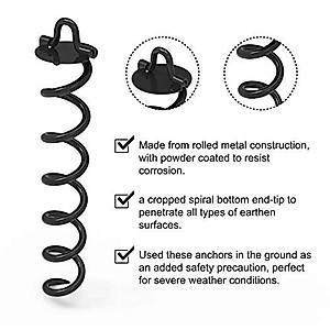 ABCCANOPY 16" Spiral Ground Anchor with Dog Tie Out for Anchor Swings Set Down, Tent (Black)