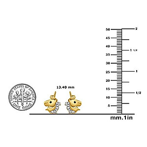 Beyond Brilliance Prong Set Black & White Natural Diamond Unicorn Push Back Stud Earrings in Yellow Gold-plated Sterling Silver Fashion Jewelry for Toddler Gift Box Included
