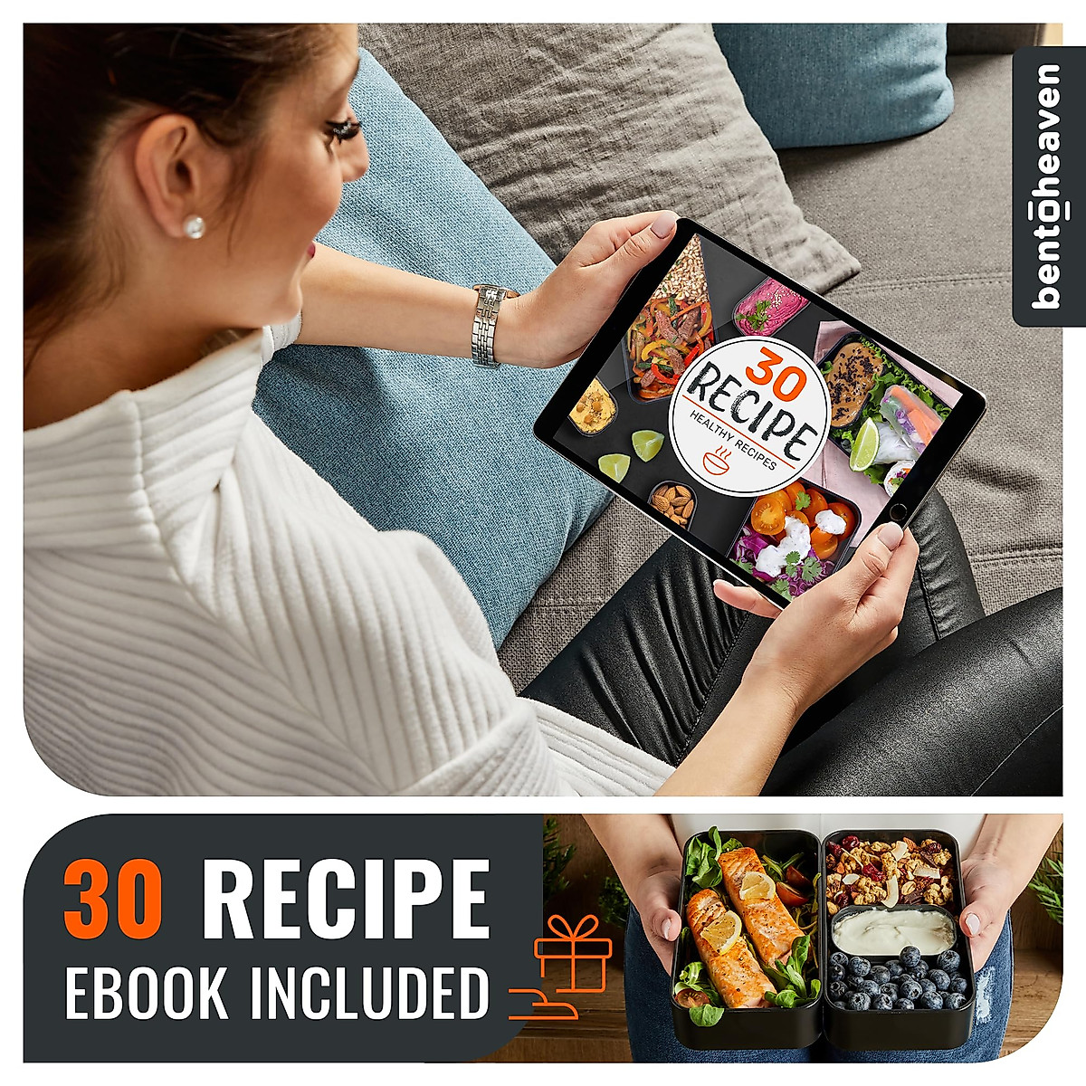 Premium Bento Lunch Box in 8 Modern Colors, 2 Compartments, Leak-proof, Includes Sauce Container, Divider, Cutlery & Chopsticks, 40oz Japanese Bento Box for Adults & Kids, Microwave-& Dishwasher-safe