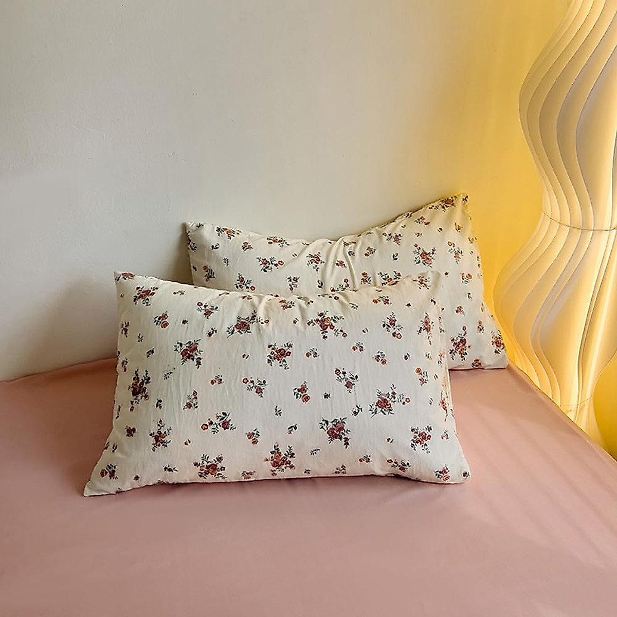 HOLY HOME Floral Bedding Set, Duvet Cover Set, 4 Pieces Spring Rose Flower Bedclothes with Pillowcases, Zipper Closure/Corner Ties (Rose Island, Queen)