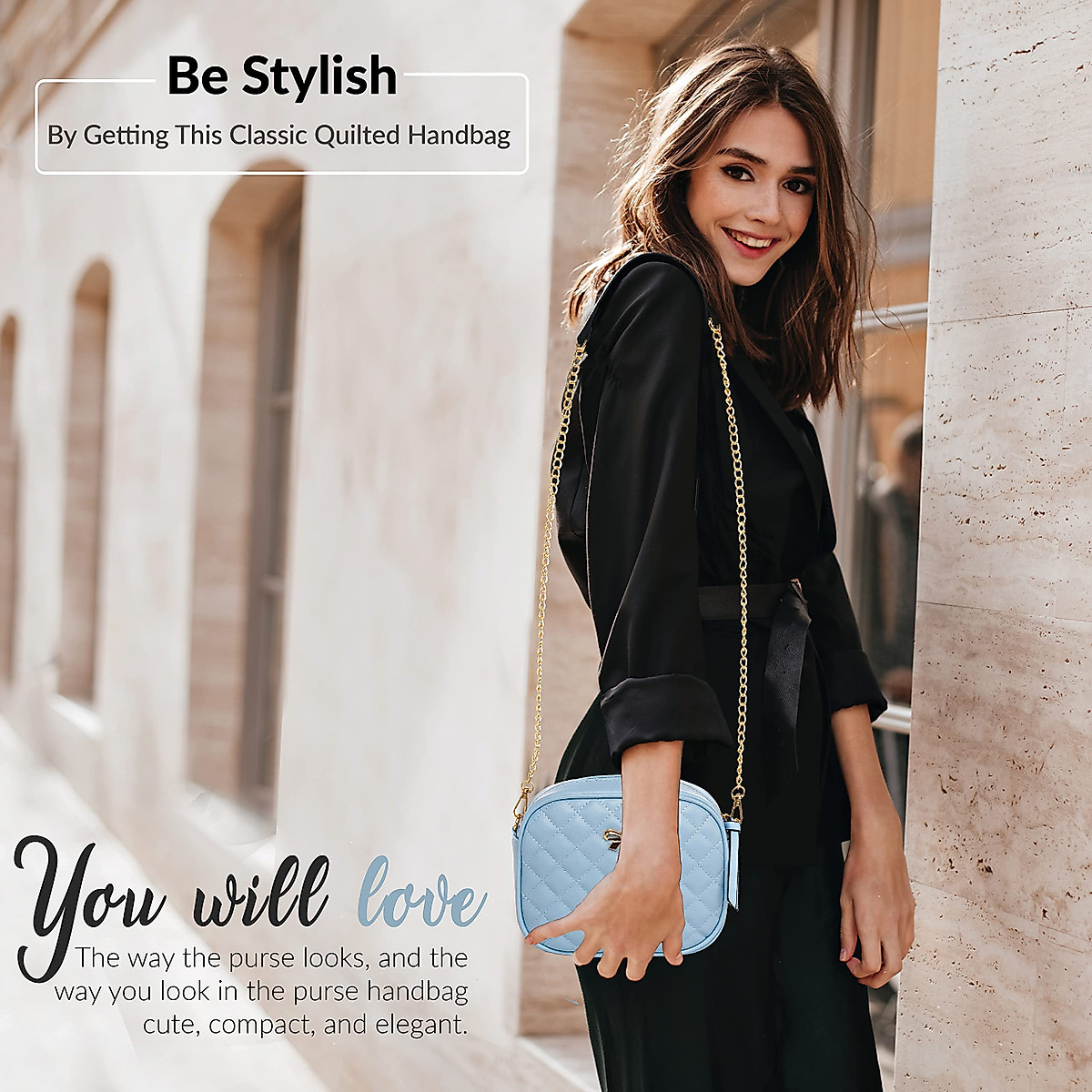 Womens Light Blue Shoulder Crossbody Purse - Girls Cute Small Pocketbook Handbag Quilted Leather Tote Bags Ladies Satchels