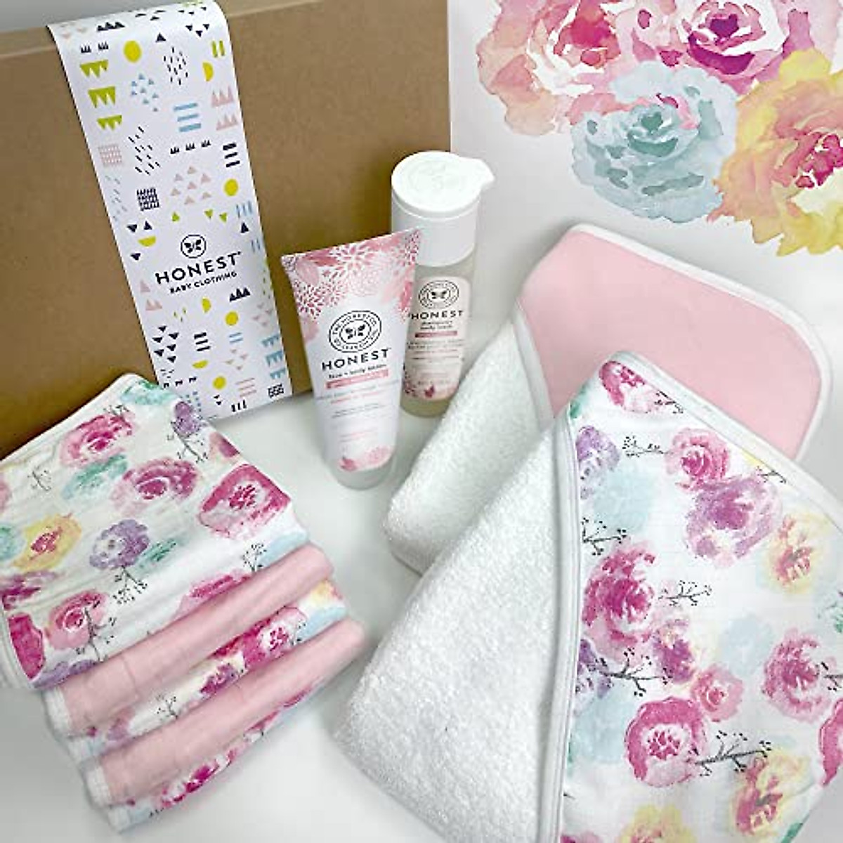 HonestBaby Unisex Baby 9-Piece Organic Cotton Bath Gift Set with Wash and Lotion, Rose Blossom/Almond, One Size