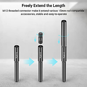 SmallRig 12mm to 15mm Rod Clamp Adapter, 12cm (4.7 Inch) Aluminum Alloy Rod with M12 Inner Thread, Designed for DJI RS2 RSC2 and Follow Focuses - 3681